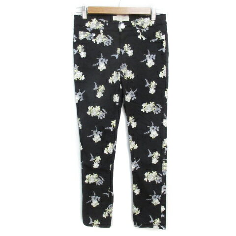 【中古】B&Y ユナイテッドアローズ BEAUTY&YOUTH ビューティー&ユース スキニーパンツ ロング丈 ストレッチ素材 花柄 マルチカラー M 黒 白 ブラック ホワイト /FF12 レディース 【ベクトル 古着】 220826ブラ...