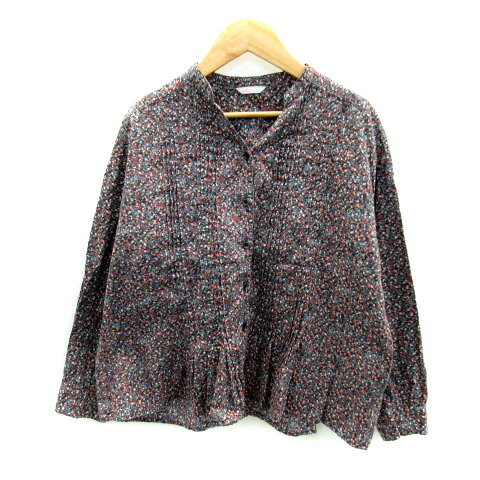 【中古】スタディオクリップ Studio Clip シャツ ブラウス 長袖 スリットネック 総柄 マルチカラー グレー 黒 紺 赤 /SY37 レディース 【ベクトル 古着】 230711ブランドスタディオクリップ Studio Clip表...