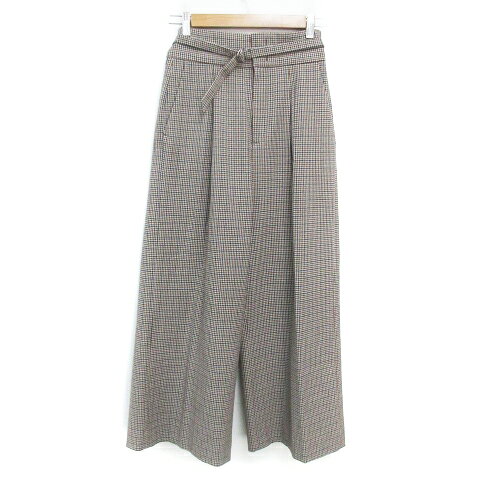 【中古】アパートバイローリーズ apart by lowrys ワイドパンツ タックパンツ ロング丈 リングベルト付き チェック柄 マルチカラー M 白 茶 ホワイト ブラウン /FF33 ■MO レディース 【ベクトル 古着】 23080...