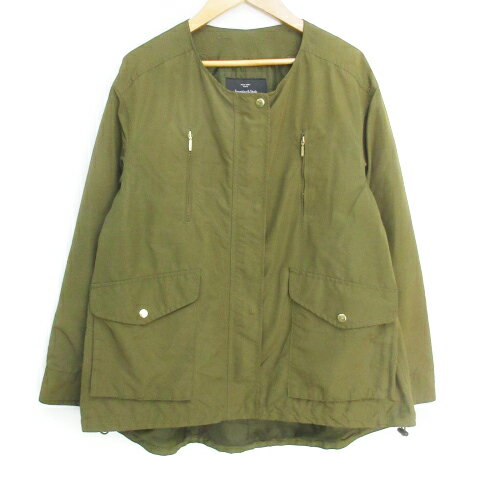 【中古】グリーンレーベルリラクシング ユナイテッドアローズ green label relaxing ノーカラージャケット ミリタリージャケット ミドル丈 ジップアップ 38 カーキ /FF6 レディース 【ベクトル 古着】 230908ブ...