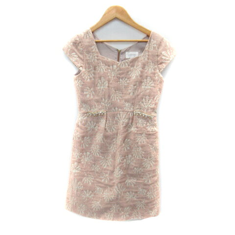 【中古】ジルバイジルスチュアート JILL by JILLSTUART ワンピース ひざ丈 半袖 スクエアネック 総柄 ウール混 M ピンクベージュ /SY2 レディース 【ベクトル 古着】 230907ブランドジルバイジルスチュアート J...