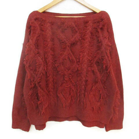 【中古】チャオパニック ティピー CIAOPANIC TYPY ニット セーター 長袖 ボートネック ケーブル編み フリンジ 総柄 F 赤 レッド /FF43 ■MO レディース 【ベクトル 古着】 231123ブランドチャオパニック ティ...