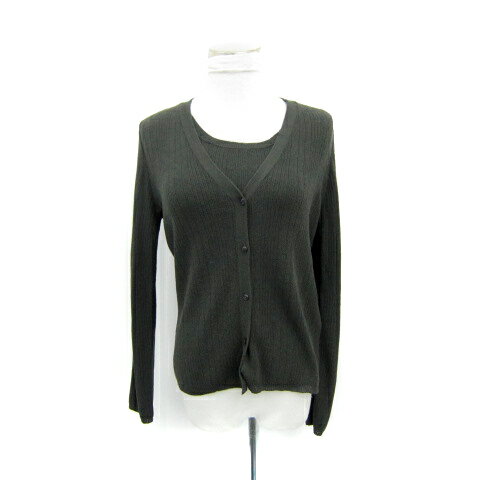 【中古】ビーミングバイビームス B:MING LIFE STORE by BEAMS アンサンブルニット カーディガン ミドル丈 Vネック カットソー ノースリーブ ラウンドネック 無地 カーキ /SY3 レディース 【ベクトル 古着】 2...