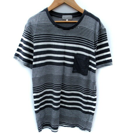 【中古】アバハウス ABAHOUSE Tシャツ カットソー 半袖 ラウンドネック ボーダー柄 46 S 紺 ネイビー 白 ホワイト /SM23 メンズ 【ベクトル 古着】 250424ブランドアバハウス ABAHOUSE表記サイズ46(日本...