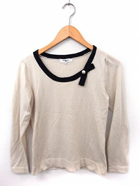 【中古】ナチュラルビューティーベーシック NATURAL BEAUTY BASIC ニット セーター 飾りボタン 丸首 長袖 アンゴラ混 M ベージュ /FT24 レディース 【ベクトル 古着】 200220 ブランド古着ベクトルプレミアム...