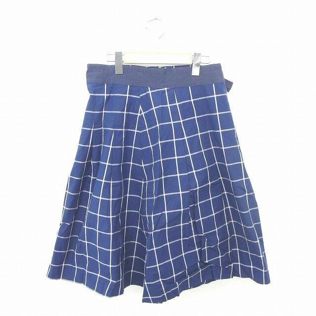 【中古】HONORE スカート フレア ロング 格子柄 チェック リボン 薄手 綿 コットン シルク混 2 紺 ネイビー /TT26 レディース 【ベクトル 古着】 200720 ブランド古着ベクトルプレミアム店表記サイズ2実寸サイズウエス...
