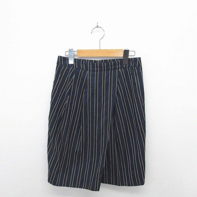 【中古】トゥモローランドコレクション TOMORROWLAND collection スカート タイト ストライプ ひざ丈 バックジップ 薄手 38 紺 黒 ネイビー ブラック /TT43 レディース 【ベクトル 古着】 200803 ブラ...