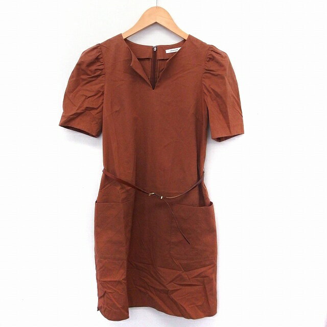 【中古】トータリテ Totalite ワンピース 膝丈 半袖 キーネック ベルト シンプル 茶 ブラウン /ST34 レディース 【ベクトル 古着】 200814 ブランド古着ベクトルプレミアム店ブランドトータリテ Totalite表記サイ...