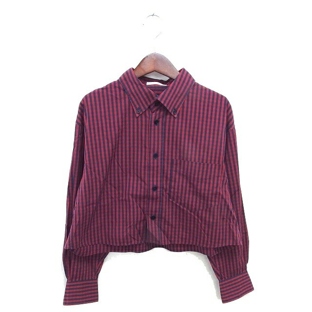 【中古】マカフィー MACPHEE トゥモローランド シャツ ブラウス ボタンダウン チェック クロップド ストレッチ 長袖 36 ダークレッド 赤 /TT8 レディース 【ベクトル 古着】 250530ブランドマカフィー MACPHEE ...