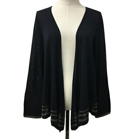 【中古】インテレクション INTELLECTION カーディガン ニット 切替 シフォン ボーダー 前開き トッパー 長袖 40 黒 茶 ブラック ブラウン レディース 【ベクトル 古着】 250501ブランドインテレクション INTELL...