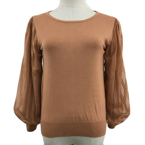 【中古】ナチュラルビューティーベーシック NATURAL BEAUTY BASIC カットソー ニット ラウンドネック プルオーバー チュール シアー パフスリーブ 長袖 M オレンジ レディース 【ベクトル 古着】 250912ブランドナ...
