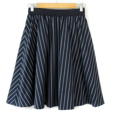 【中古】未使用品 NUANCE PRIX ニュアンス プリ スカート フレア リバーシブル ストライプ 36 紺 ネイビー レディース 【ベクトル 古着】 210722表記サイズ36実寸サイズウエスト：60cm　ヒップ：110cm　スカート...