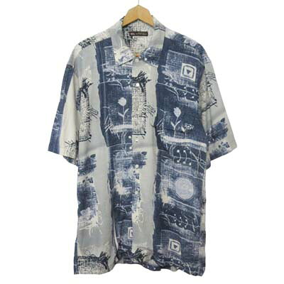 【中古】H-L HENRI-LUC CHAPUIS 90s シャツ 半袖 総柄 花柄 レーヨン リネン L 青 メンズ 【ベクトル 古着】 260411表記サイズL実寸サイズ肩幅：51cm　身幅：58cm　着丈：79cm　袖丈：28.5cm...