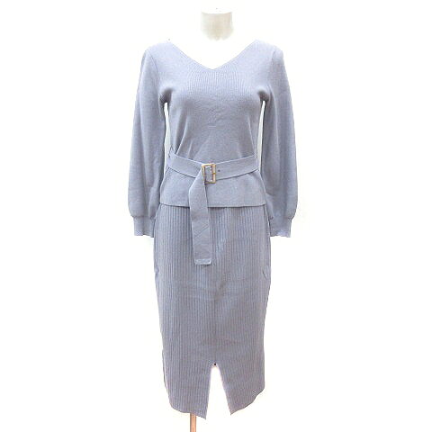 【中古】プロポーション ボディドレッシング PROPORTION BODY DRESSING セットアップ 上下 ニット カットソー 長袖 タイトスカート ミモレ ロング リブ M 青紫 パープル /MN レディース 【ベクトル 古着】 2...