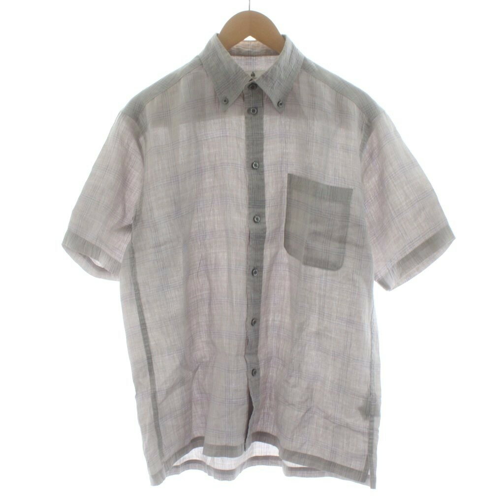 【中古】ランバン LANVIN CLASSIQUE ボタンダウンシャツ カジュアルシャツ 半袖 チェック柄 麻 リネン M グレー /KU ■GY61 メンズ 【ベクトル 古着】 260119ブランドランバン LANVIN表記サイズM実寸サ...
