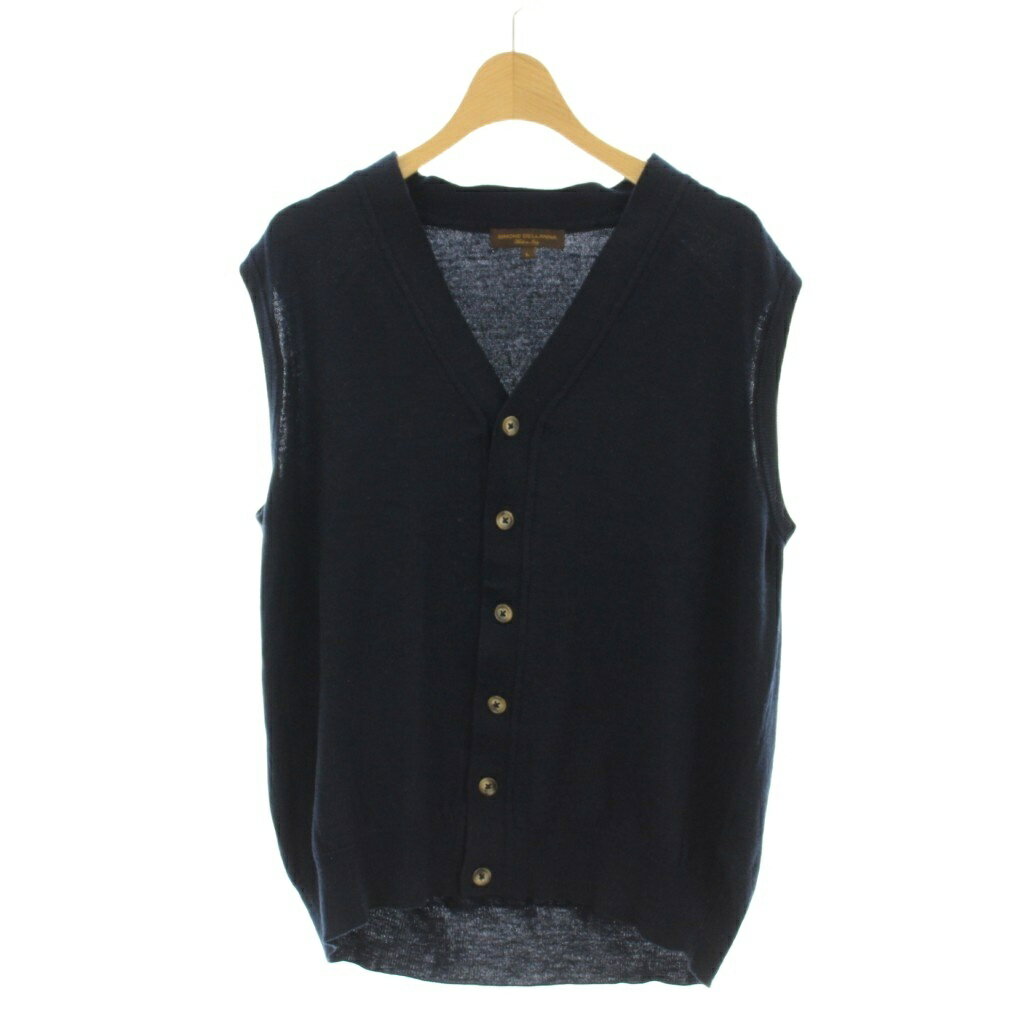 【中古】シモーネ デランナ SIMONE DELLANNA ベスト ニット ウール L 紺 ネイビー Vネック ノースリーブ ボタンフロント /LP ■GY58 メンズ 【ベクトル 古着】 260129表記サイズL実寸サイズ身幅：51cm　...