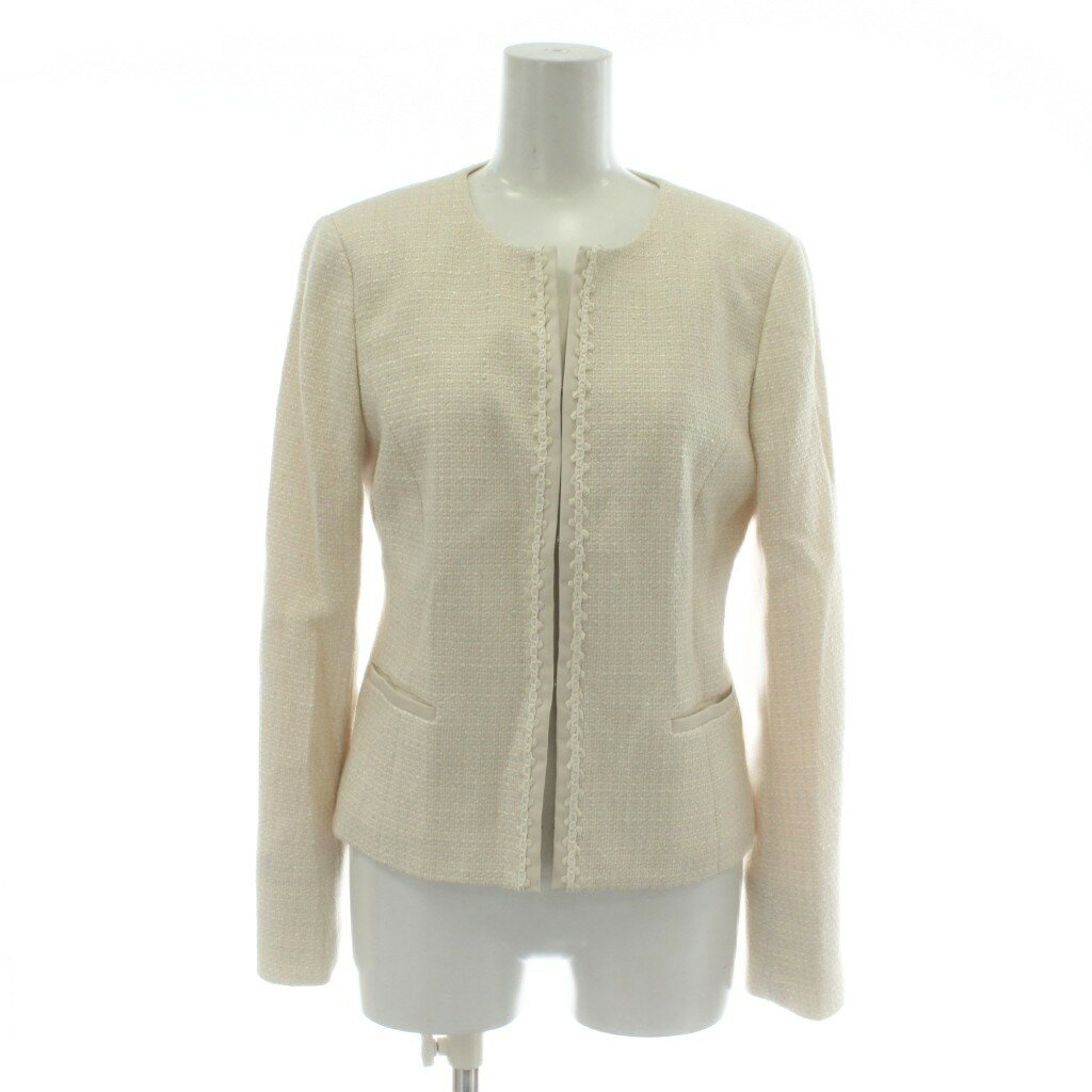 【中古】リフレクト Reflect ノーカラージャケット アウター ツイード 総裏地 7 白 ホワイト /XZ ■GY58 レディース 【ベクトル 古着】 260125ブランドリフレクト Reflect表記サイズ7実寸サイズ肩幅：34cm　...