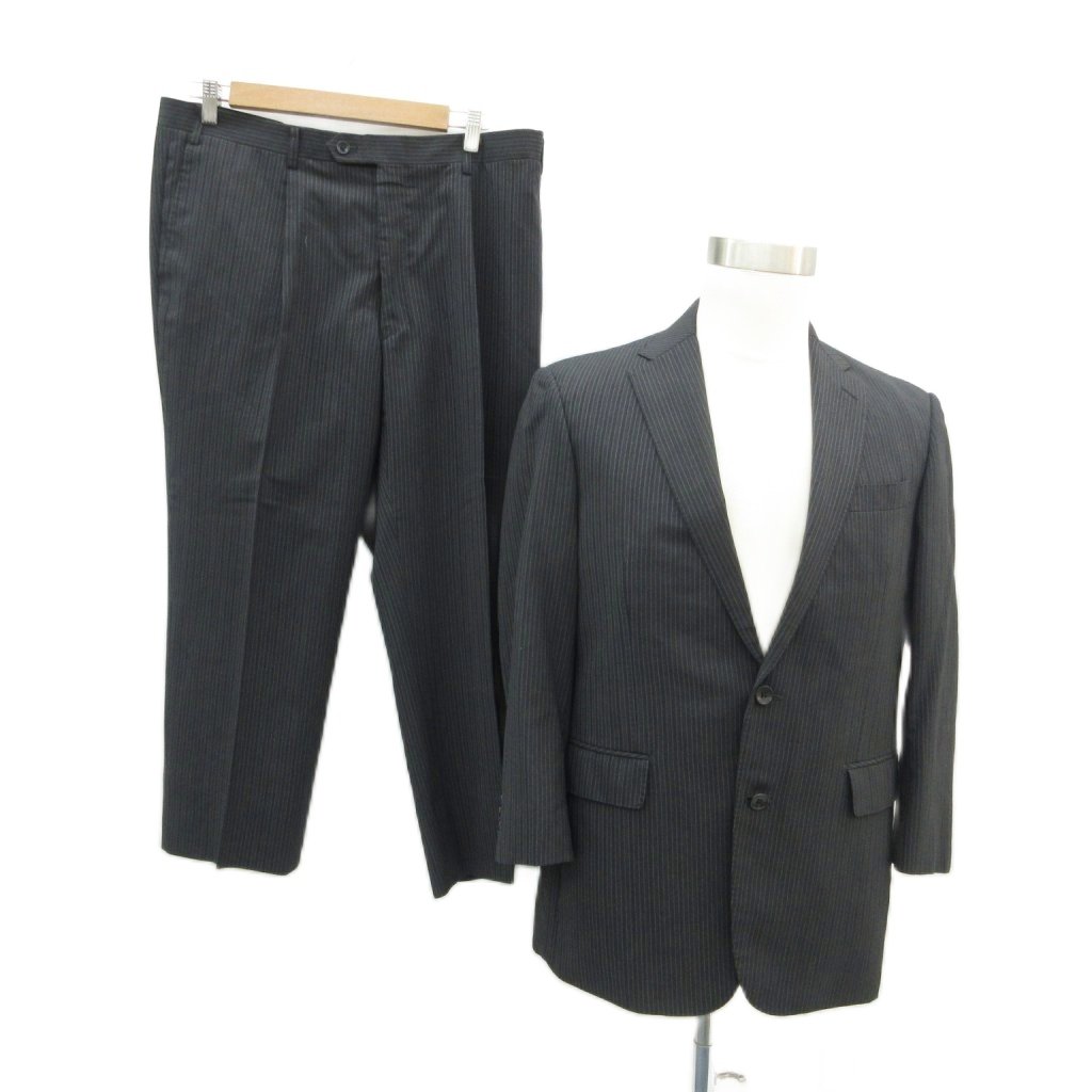 【中古】スーツセレクト SUIT SELECT スーツ セットアップ 上下 BB5 グレー テーラードジャケット シングルブレスト ミドル丈 スラックスパンツ 七分丈 ストライプ柄 SLG1451 /YS33 ■GY58 メンズ 【ベクトル...