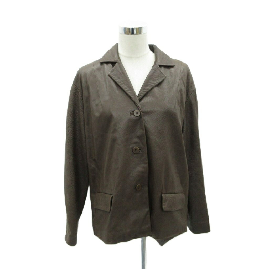 【中古】シルヴィシメル Sylvie Schimmel レザージャケット ミドル丈 茶 ブラウン オーバーサイズ 無地 オープンカラー /MA10 ■GY58 レディース 【ベクトル 古着】 260130表記サイズ表記サイズなし実寸サイズ肩...