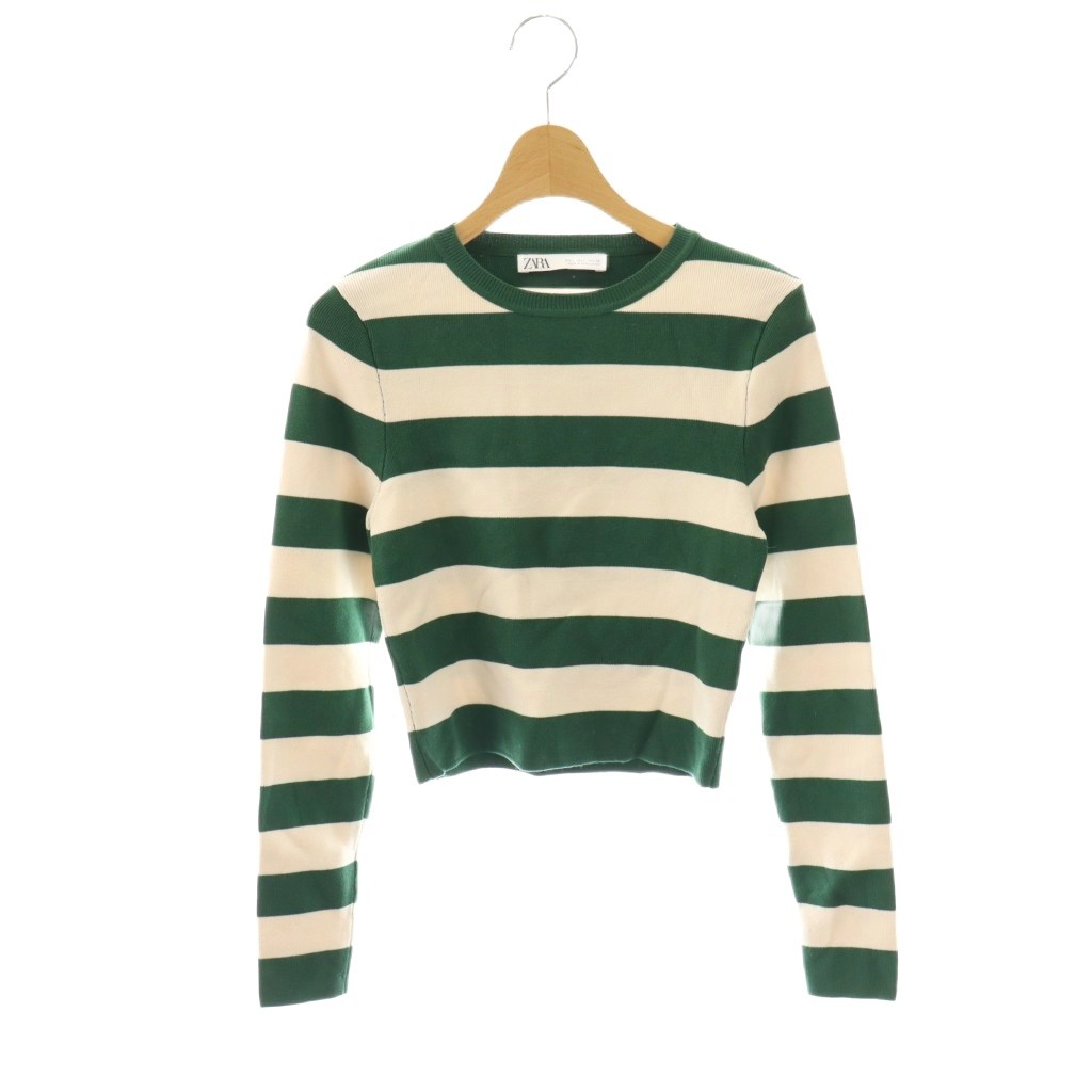 【中古】ザラ ZARA ニット セーター 長袖 ボーダー USAL グリーン アイボリー /DO ■GY60 レディース 【ベクトル 古着】 260209ブランドザラ ZARA表記サイズUSA L実寸サイズ肩幅：33.5cm　身幅：35cm...
