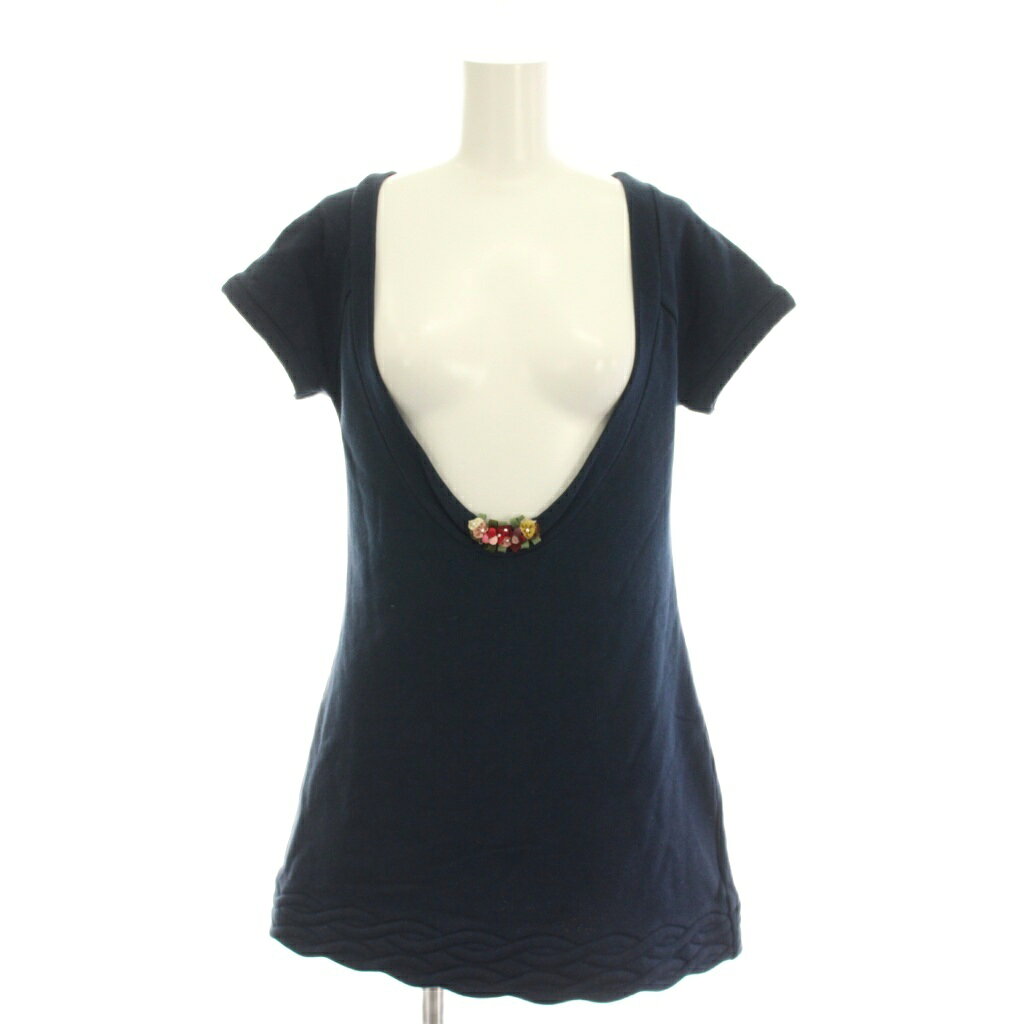 【中古】シンシアローリー CYNTHIA ROWLEY チュニック ワンピース 2 紺 ネイビー 半袖 花モチーフ装飾 CCKAV-29170 /YM ■GY60 レディース 【ベクトル 古着】 260206ブランドシンシアローリー CYN...