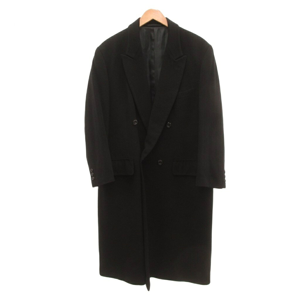 【中古】ノーブランド チェスターコート カシミヤ ロング ピークドラペル L 黒 ブラック /JS ■ECC001 メンズ 【ベクトル 古着】 260214表記サイズL実寸サイズ肩幅：53cm　身幅：57cm　袖丈：63cm　着丈：118c...