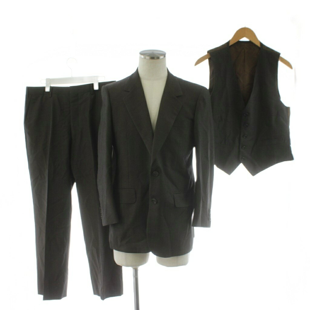 【中古】ヒッキーフリーマン HickeyFreeman スーツ セットアップ 3点セット テーラードジャケット シングル パンツ スラックス ベスト ストライプ柄 ウール 茶 ブラウン /AN41 ■ECD001 メンズ 【ベクトル 古着】...