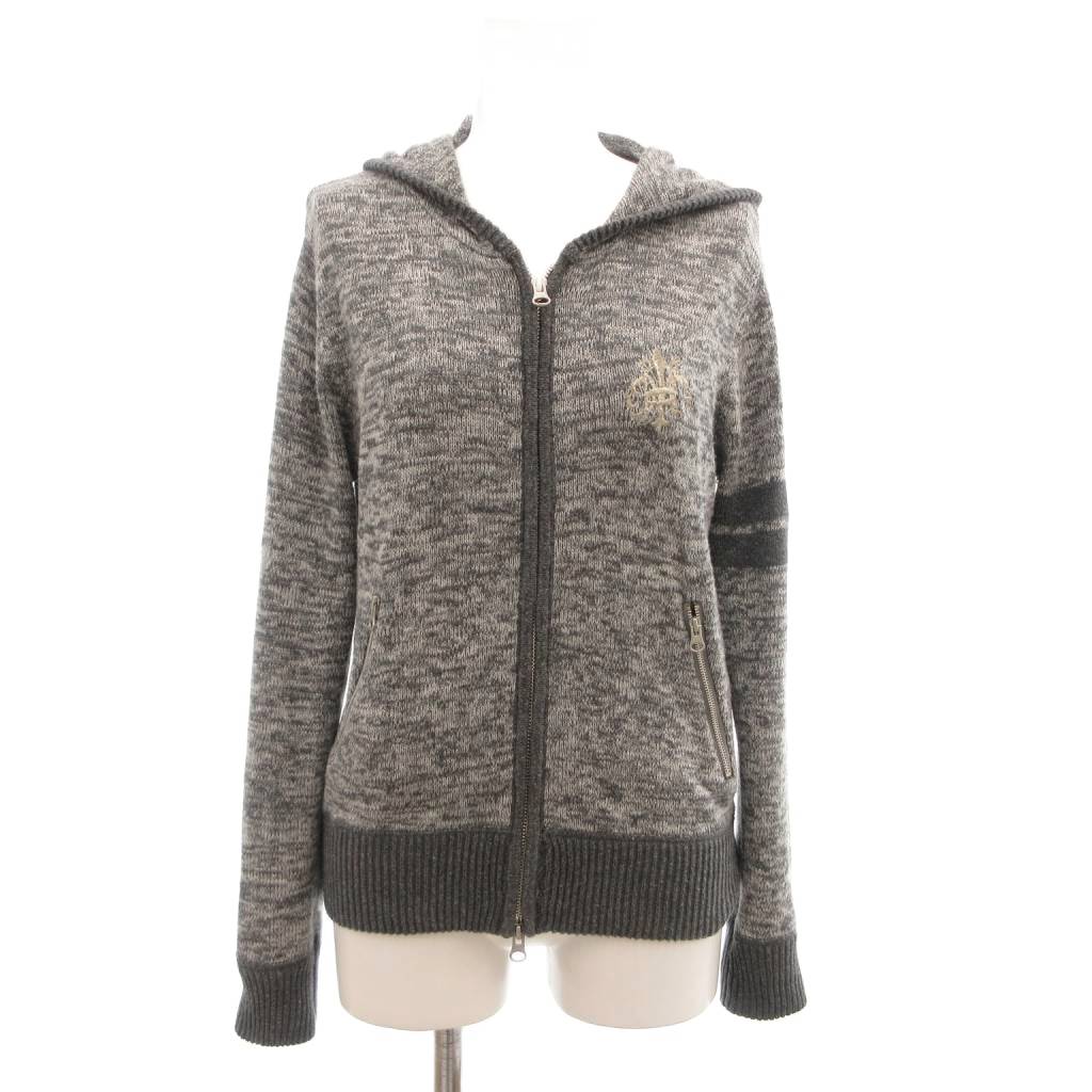 【中古】EXCLUSIVE FOR MAGGY 銀座マギー ニットパーカー 長袖 ジップアップ ワンポイント刺繍 グレー /IB ■ECA001 レディース 【ベクトル 古着】 260316表記サイズサイズ表記なし（実寸サイズを参考にご検討...