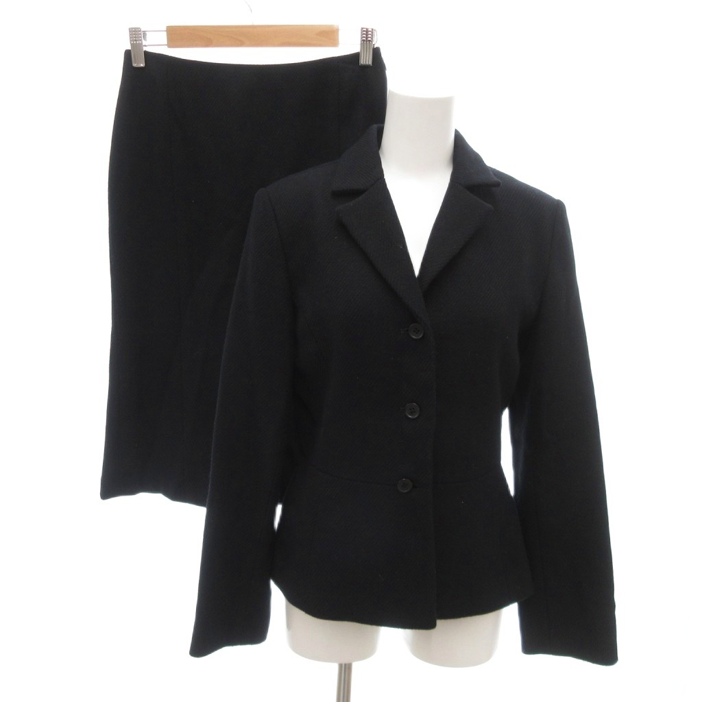 【中古】ボディドレッシングデラックス BODY DRESSING Deluxe 美品 セットアップ スーツ テーラードジャケット フレアスカート シングル 総裏地 ひざ丈 アンゴラ混 9 黒 ブラック /SJ ■ECA001 レディース 【...