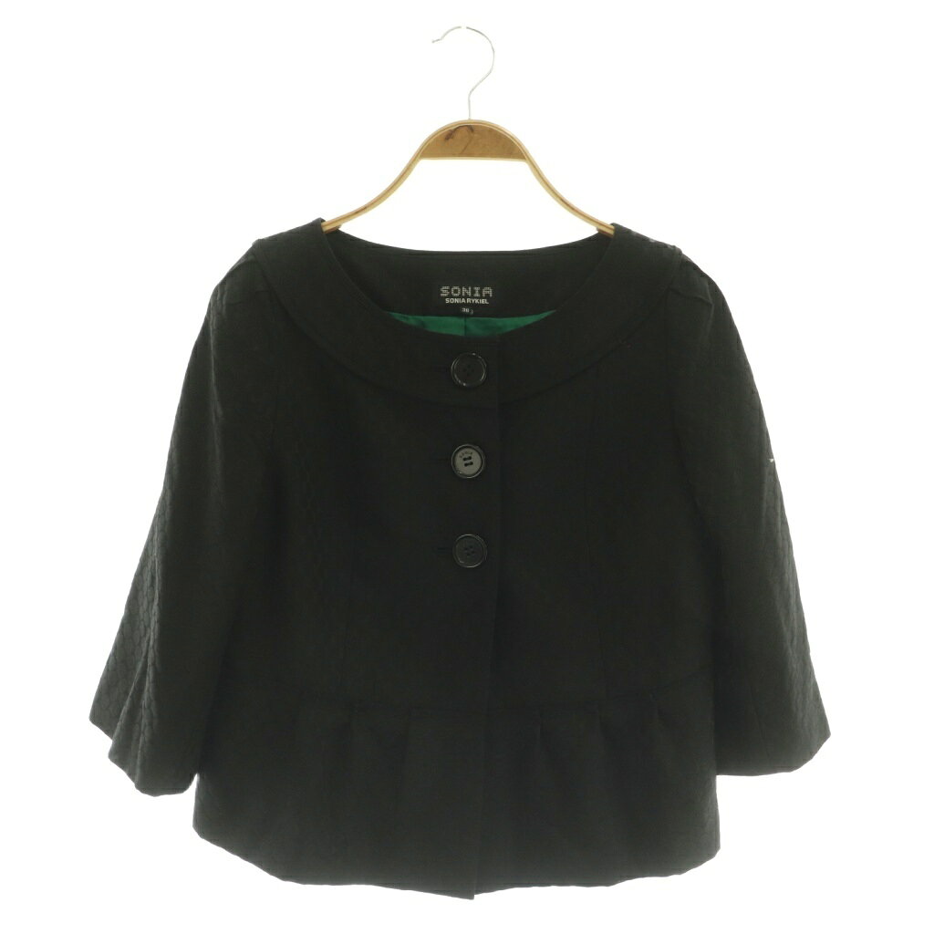 【中古】ソニア ソニアリキエル SONIA SONIA RYKIEL ノーカラー ペプラムジャケット 七分袖 総柄 38 ブラック /MY ■OS ■ECD002 レディース 【ベクトル 古着】 260307ブランドソニア ソニアリキエル ...