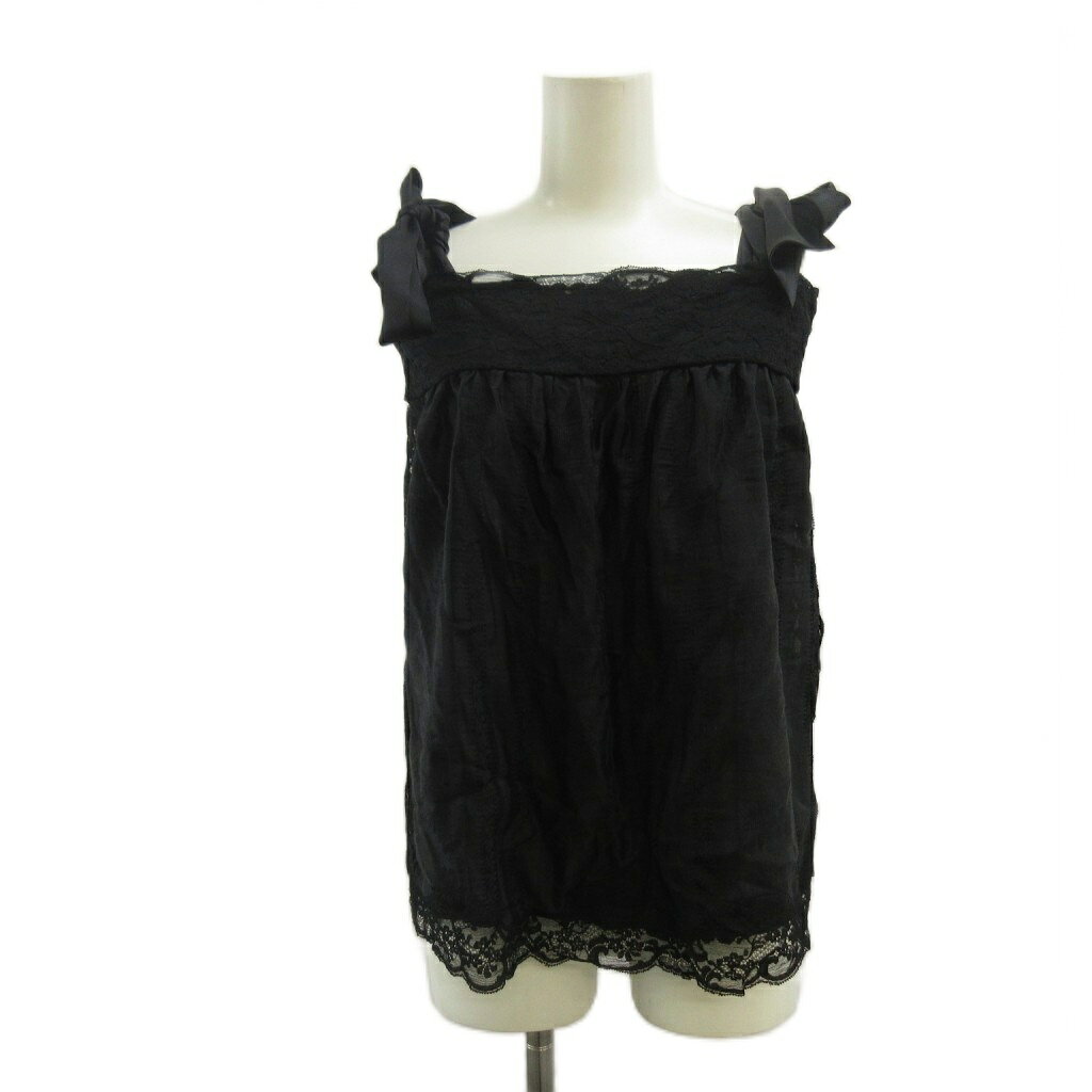 【中古】ジルスチュアート JILL STUART タンクトップ 絹 シルク 0 黒 ブラック ノースリーブ レーストリム リボン /PP ■ECD001 レディース 【ベクトル 古着】 260312ブランドジルスチュアート JILL STU...