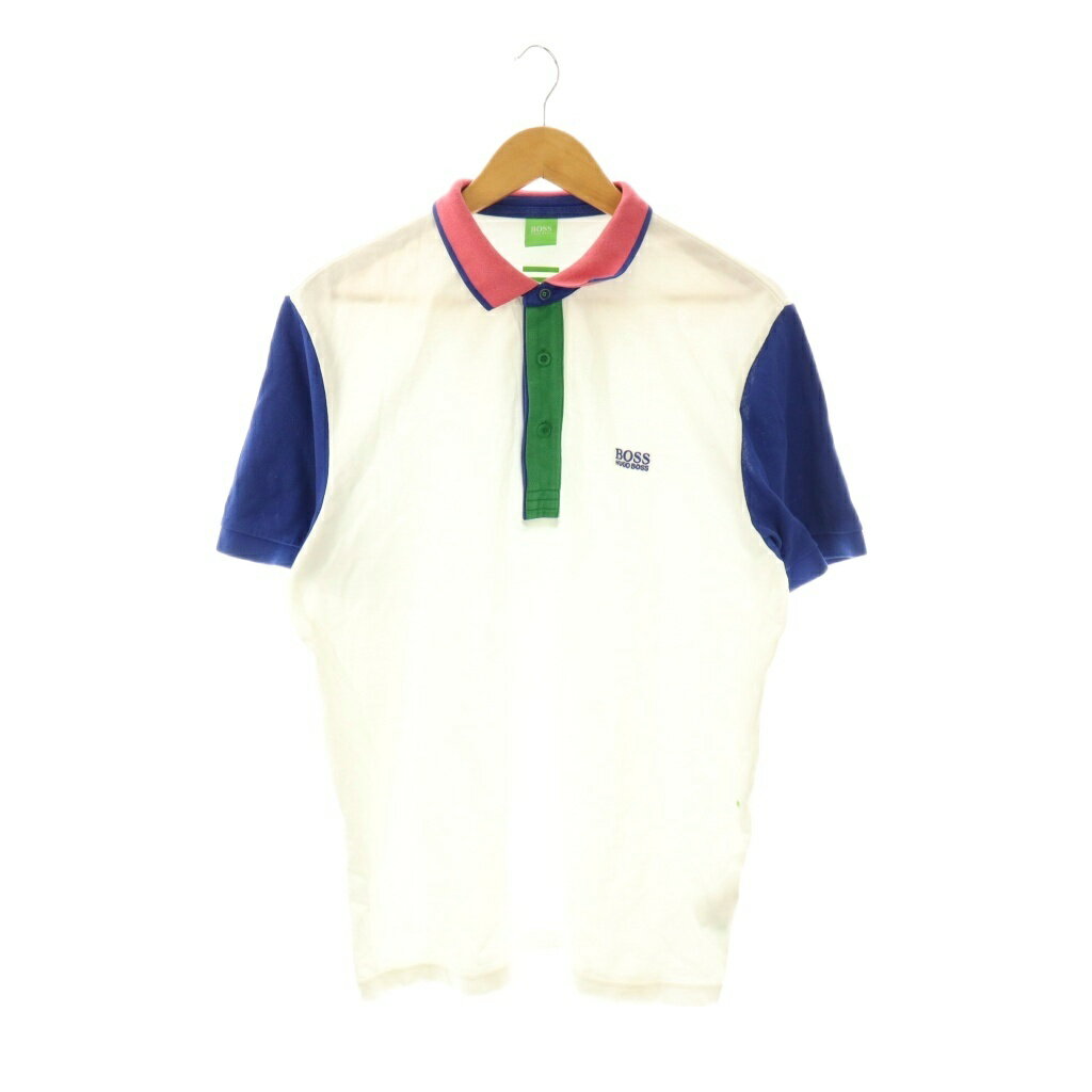 【中古】ヒューゴボス HUGO BOSS ポロシャツ カットソー 半袖 XL ホワイト マルチカラー /DO ■ECA003 メンズ 【ベクトル 古着】 260319ブランドヒューゴボス HUGO BOSS表記サイズXL実寸サイズ肩幅：45...