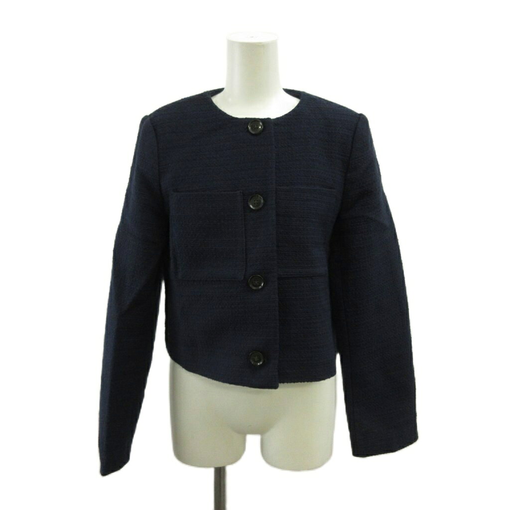 【中古】バナナリパブリック BANANA REPUBLIC ノーカラージャケット ツイード 総裏地 肩パッド S 紺 ネイビー /XZ ■ECB002 レディース 【ベクトル 古着】 260329ブランドバナナリパブリック BANANA R...
