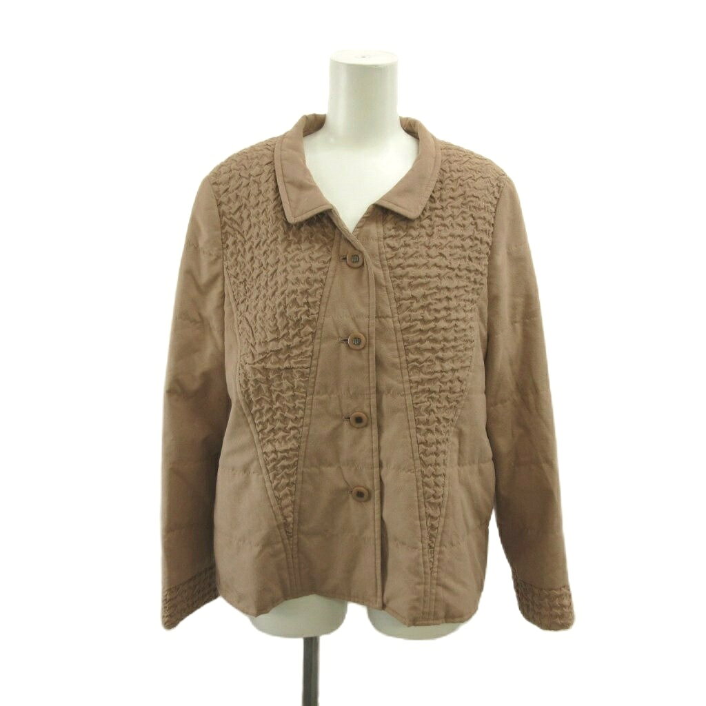 【中古】銀座花菱 GinzaHanabishi ジャケット 上着 11 ピンクベージュ 長袖 シャーリング加工 レギュラーカラー /NP ■ECB002 レディース 【ベクトル 古着】 260327表記サイズ11実寸サイズ肩幅：38cm　身...