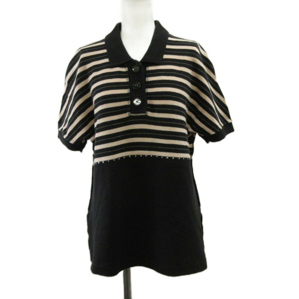 【中古】ソニアリキエル SONIA RYKIEL ポロニット 黒 ブラック ピンク ストライプ柄 ポロ襟 半袖 /SH ■ECC003 レディース 【ベクトル 古着】 260406ブランドソニアリキエル SONIA RYKIEL表記サイズ日...