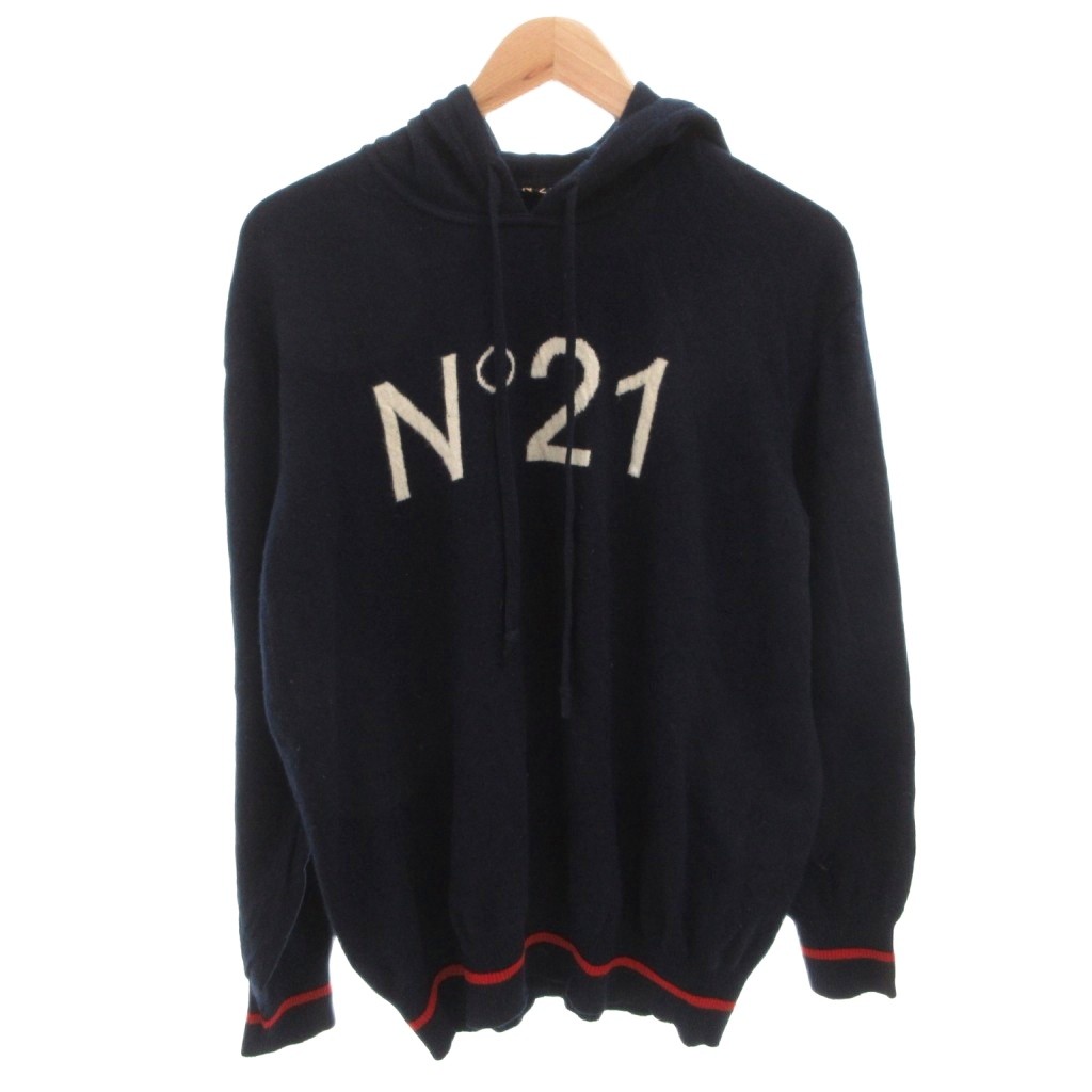 【中古】ヌメロヴェントゥーノ N°21 パーカー フーディ ニット ロゴ 長袖 ウール 48 紺 ネイビー /FF ■GY62 メンズ 【ベクトル 古着】 260406ブランドヌメロヴェントゥーノ N°21表記サイズ48実寸サイズ肩幅：56...