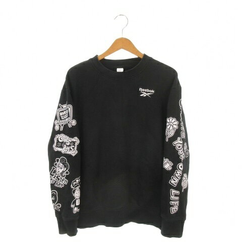 【中古】リーボック Reebok × チョコムー Chocomoo トレーナー L 黒 ブラック 長袖 クルーネック グラフィックプリント /AH31 ■ECD003 メンズ 【ベクトル 古着】 260408ブランドリーボック Reebok...