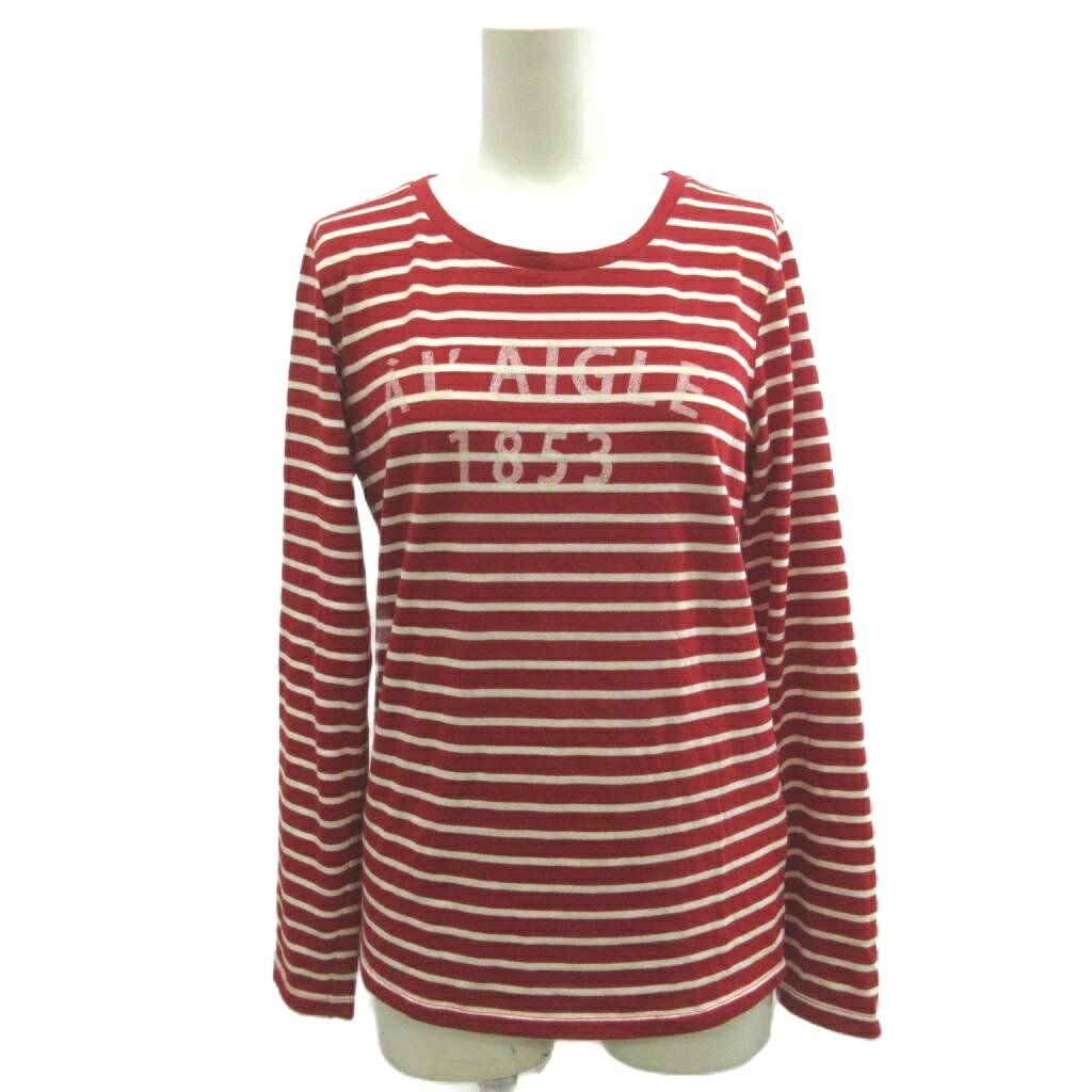 【中古】エーグル AIGLE Tシャツ ロンT カットソー M 赤 レッド ストライプ柄 ラウンドネック 長袖 /MD ■ECC004 レディース 【ベクトル 古着】 260421ブランドエーグル AIGLE表記サイズM実寸サイズ肩幅：36...