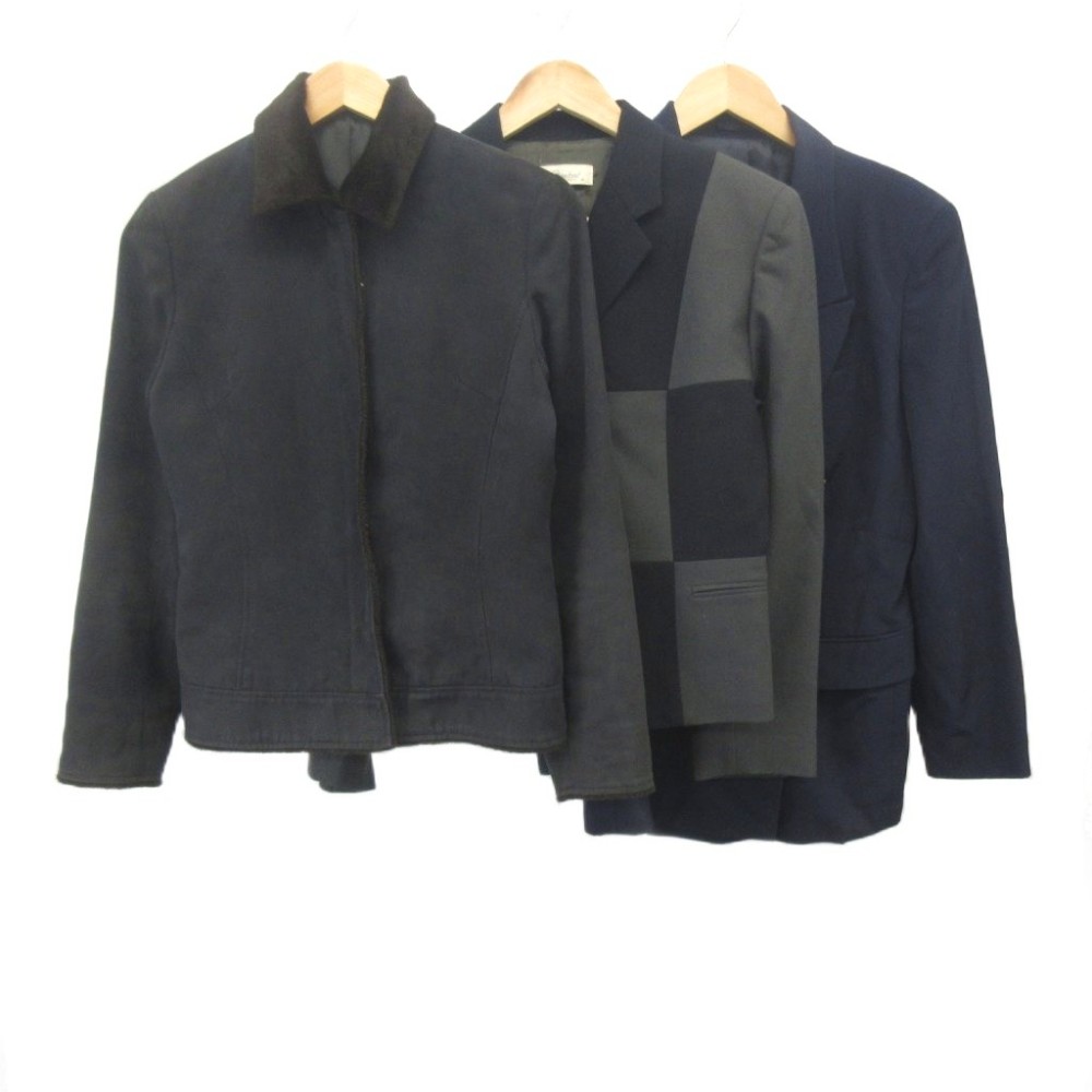 【中古】アトリエサブ ルイシャンタン など まとめ3点セット ジャケット 上着 M 春秋 黒 ブラック 紺 ネイビー チェック柄 テーラードカラー 長袖 /NP ■SET レディース 【ベクトル 古着】 260508表記サイズM実寸サイズ肩...