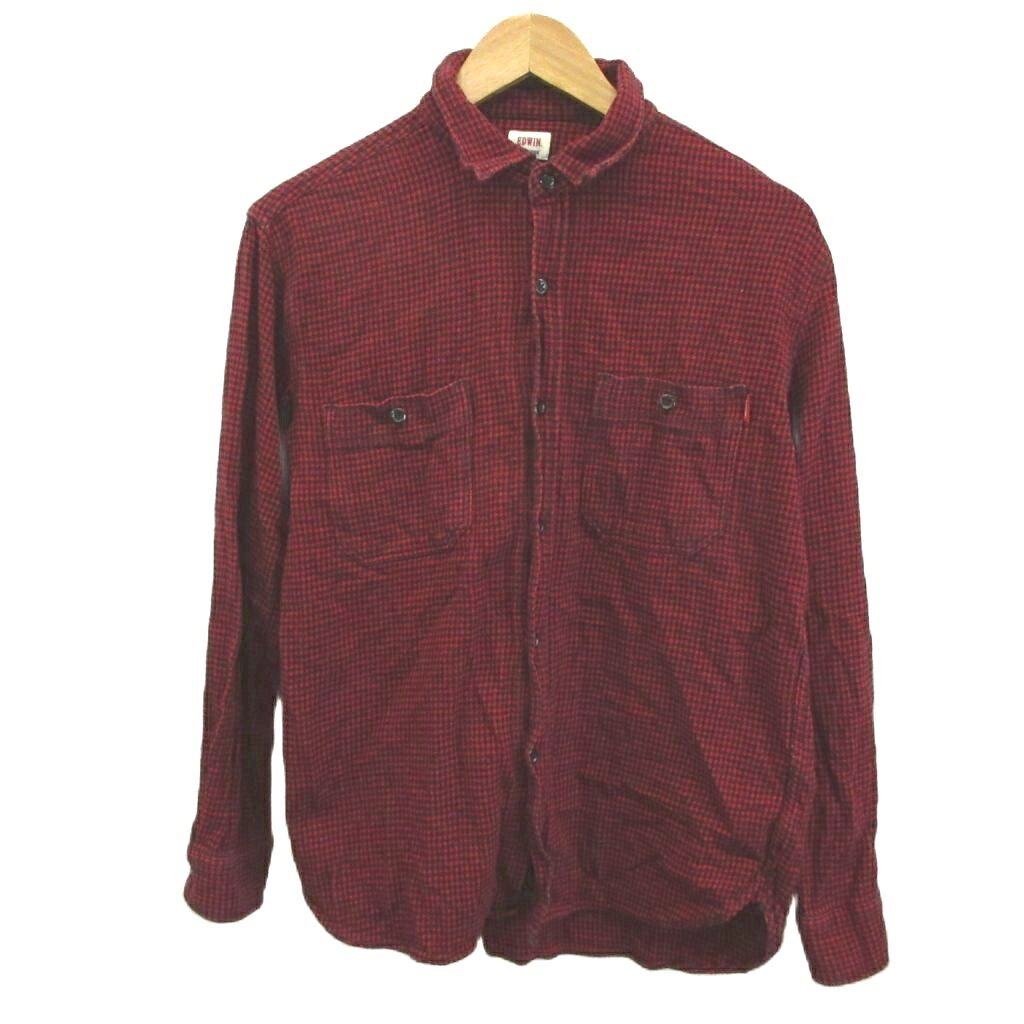 【中古】エドウィン EDWIN フランネルシャツ L 赤 レッド チェック柄 長袖 レギュラーカラー /YU ■ECA005 メンズ 【ベクトル 古着】 260515ブランドエドウィン EDWIN表記サイズL実寸サイズ肩幅：45cm　身幅：...