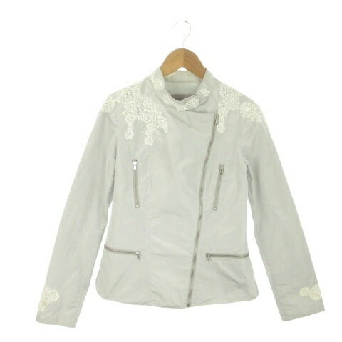 【中古】エルマノシェルビーノ ERMANNO SCERVINO junior ライダースジャケット 子ども服（女の子用） 14 グレー 長袖 レース装飾 アシンメトリージッパー /AO9 ■GY57 キッズ 【ベクトル 古着】 260522...