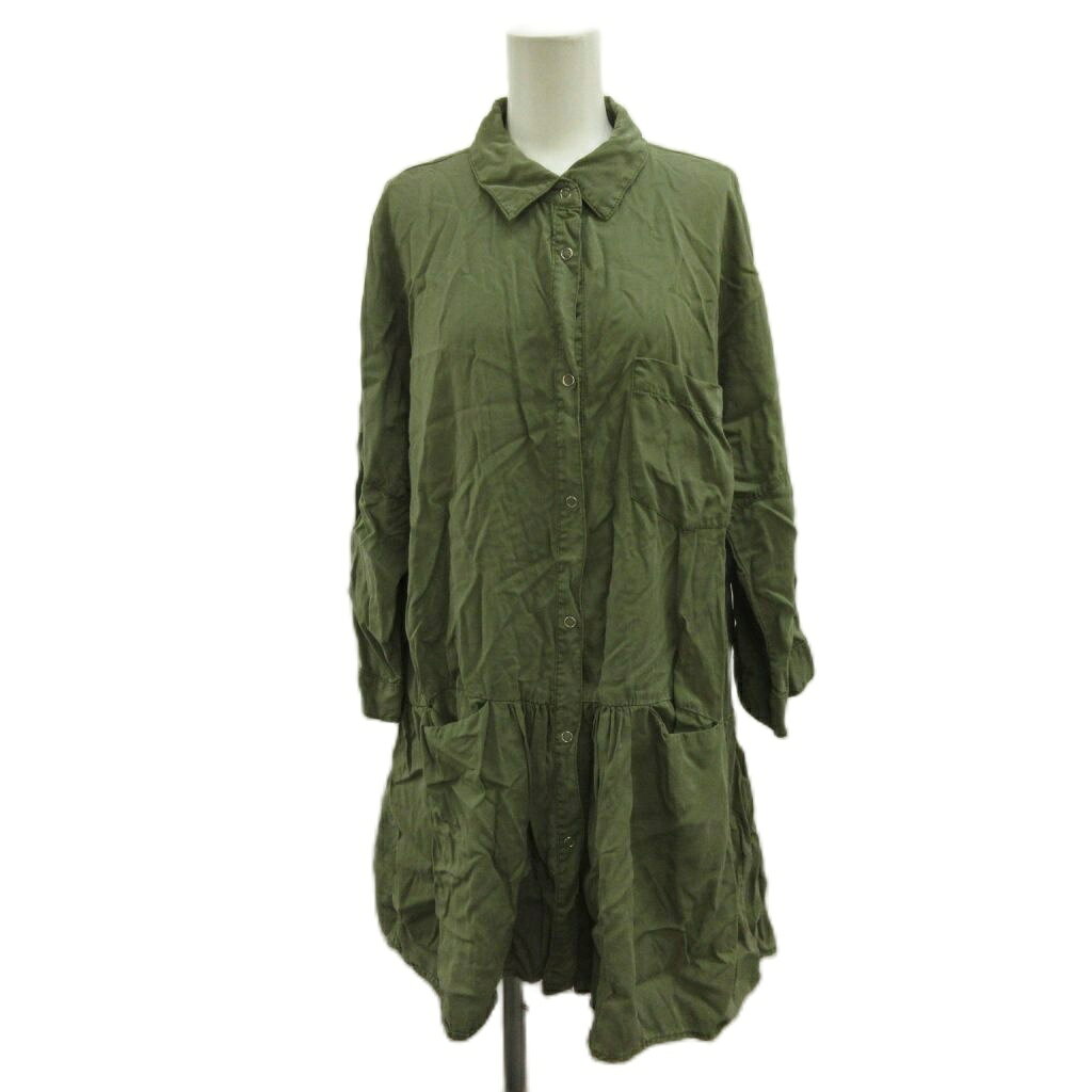 【中古】ザラ ベーシック ZARA BASIC シャツワンピース L カーキ 無地 長袖 襟付き ひざ丈 フレアシルエット /PP ■ECB005 レディース 【ベクトル 古着】 260529ブランドザラ ベーシック ZARA BASIC表...
