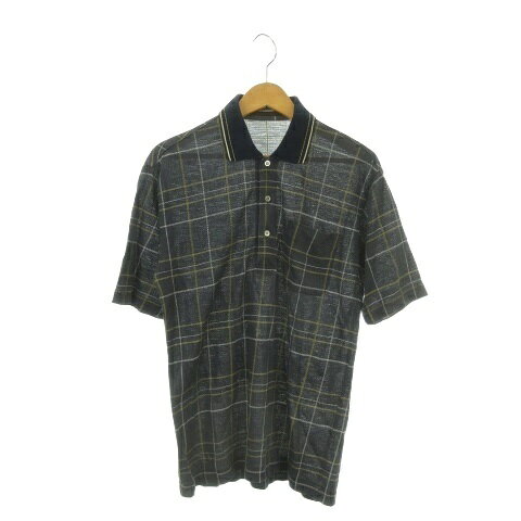 【中古】リンドバーグ LINDBERGH ポロシャツ 麻 リネン S グレー チェック柄 半袖 /AO21 ■ECB006 メンズ 【ベクトル 古着】 260626表記サイズS実寸サイズ肩幅：43.5cm　身幅：47cm　着丈：68.5cm...