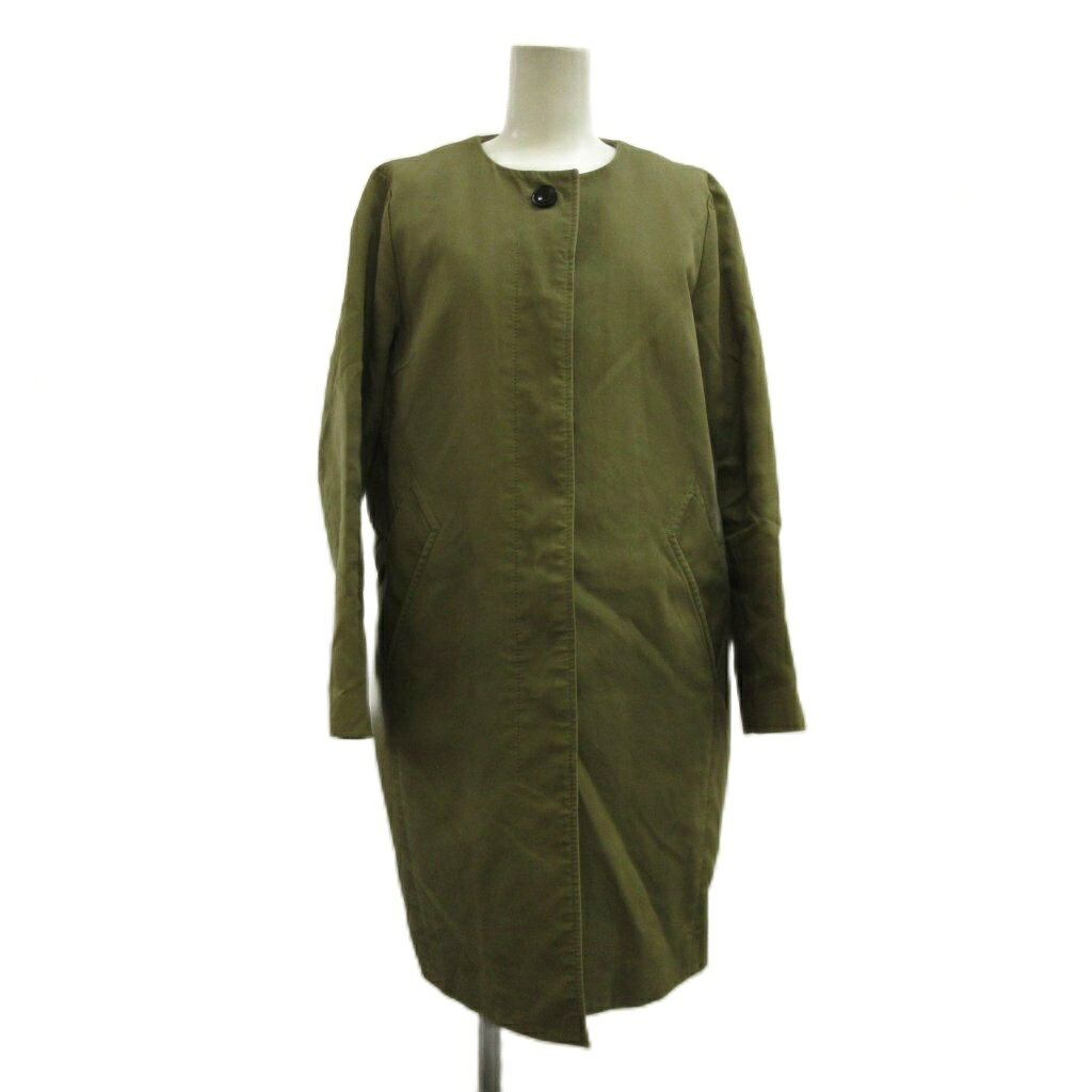 【中古】イエナ IENA ノーカラーロングコート 36 カーキ 無地 ノーカラー 長袖 ECC006 /SH ■ECC006 レディース 【ベクトル 古着】 260629ブランドイエナ IENA表記サイズ36実寸サイズ肩幅：39cm　身幅：...