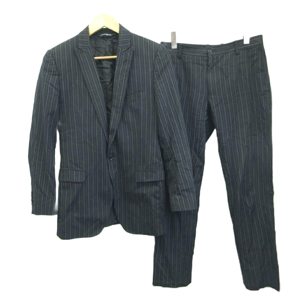 【中古】ドルチェ&ガッバーナ ドルガバ DOLCE&GABBANA スーツ セットアップ ジャケット 上着 パンツ ウール 44 ダークネイビー ストライプ柄 長袖 /AY ■GY53 メンズ 【ベクトル 古着】 260702ブランドドルチ...