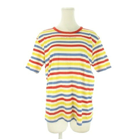 【中古】クレージュ courreges Tシャツ 9R 赤 レッド 黄 イエロー 青 ブルー ボーダー柄 ラウンドネック 半袖 /CK37 ■ECA007 レディース 【ベクトル 古着】 260717ブランドクレージュ courreges表...
