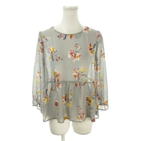 【中古】ザラ トラファルック ZARA Trafaluc ブラウス シアー M グレー 花柄 ラウンドネック 七分袖 /AH16 ■ECA007 レディース 【ベクトル 古着】 260716ブランドザラ トラファルック ZARA Trafa...