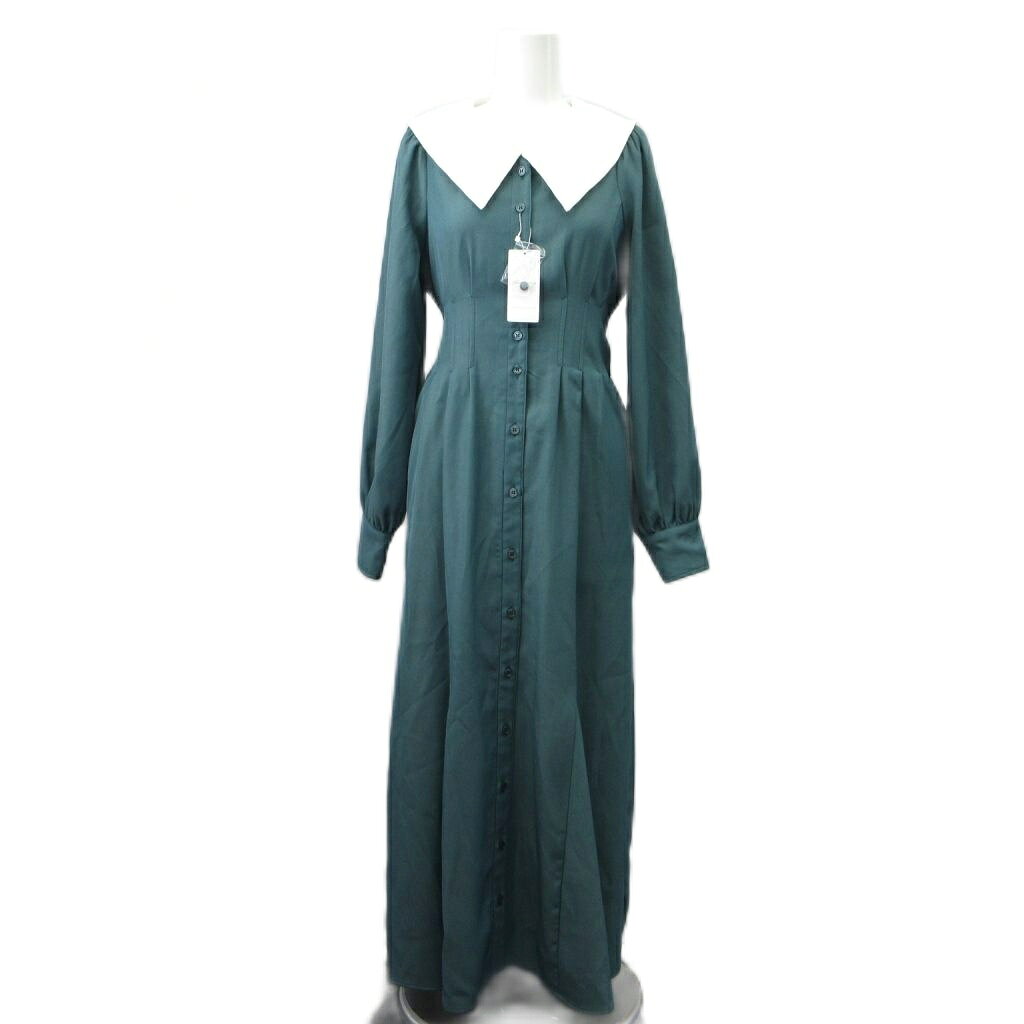 【中古】未使用品 アンドクチュール And Couture ワンピース 38 グリーン 白 ホワイト ビッグカラー 長袖 フロントボタン /NP ■GY70 レディース 【ベクトル 古着】 260714表記サイズ38実寸サイズ身幅：35cm...