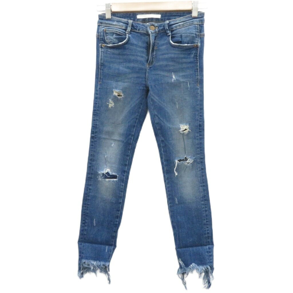 【中古】ザラ トラファルック ZARA Trafaluc デニムパンツ ジーンズ スキニー 2 青 ブルー ダメージ加工 カットオフ アンクル丈 /YS5 ■ECA007 レディース 【ベクトル 古着】 260730ブランドザラ トラファル...