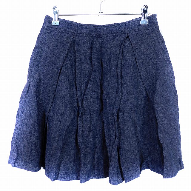【中古】キャシャレル cacharel フレアスカート ミニ タック サイドファスナー 麻 リネン 無地 36 紺 ネイビー ボトムス /T2 レディース 【ベクトル 古着】 250708ブランドキャシャレル cacharel表記サイズ36...